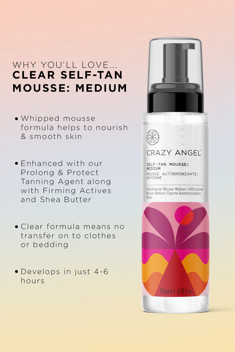 Clear Self-Tan Mousse | Medium Transfer Proof Tanning Mousse | Crazy Angel
